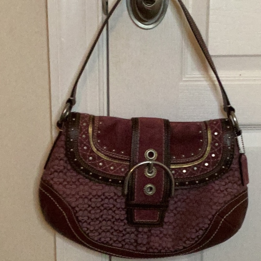 Coach Wine Burgundy Red Suede Leather Soho Studded Li… - Gem